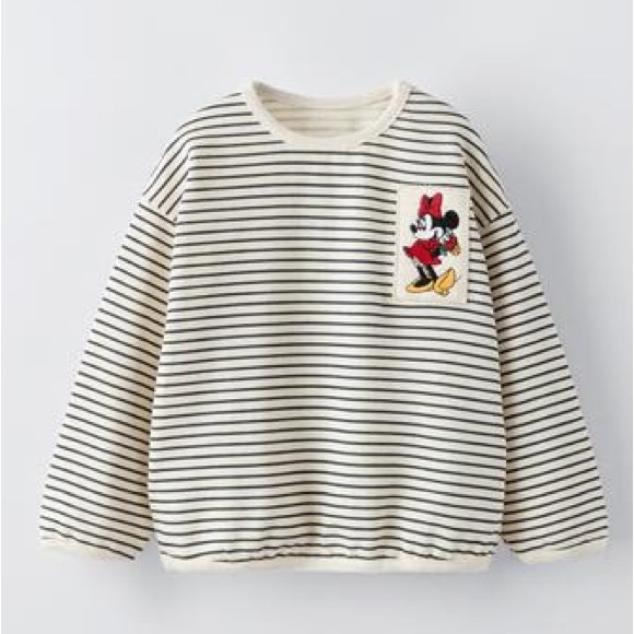 Zara | Shirts & Tops | Zara X Disney Black And White Striped Sweatshirt ...